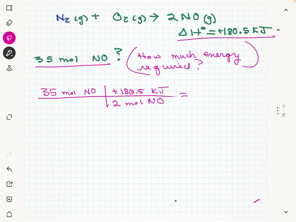 SOLVED: For the reaction N2(g) + O2(g) â†’ 2NO(g), âˆ†HÂ° = 180.5 kJ. How much energy is needed ...