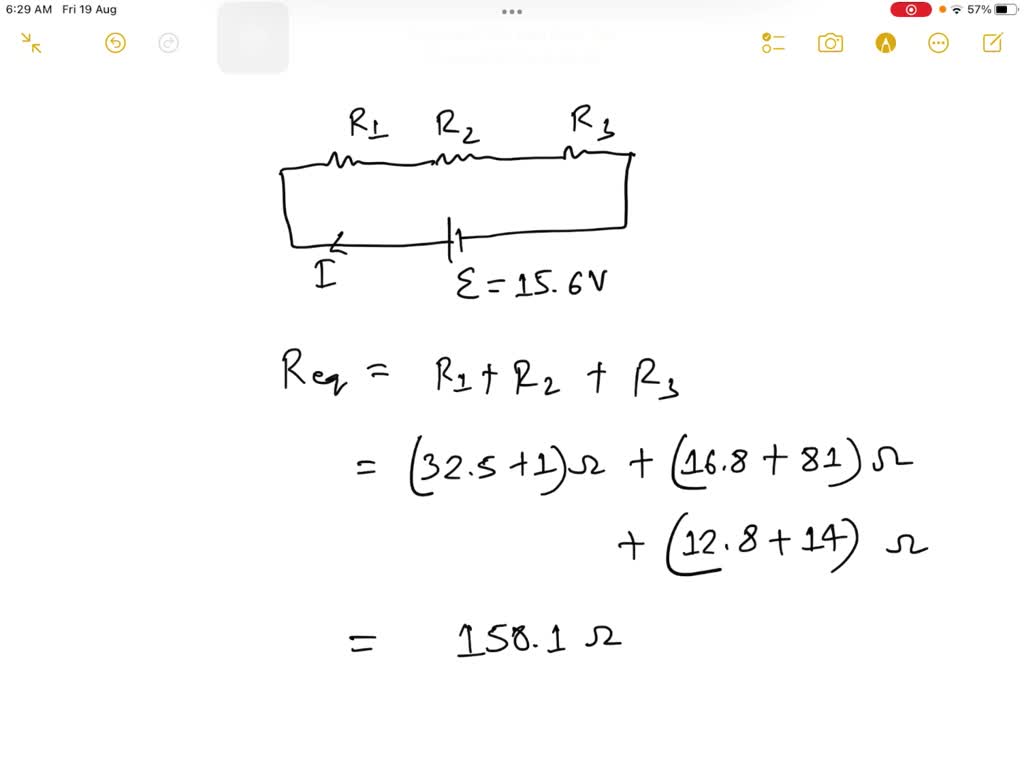 SOLVED: Consider a circuit with three resistors in series connected to a 15.6 V battery. If R1 ...