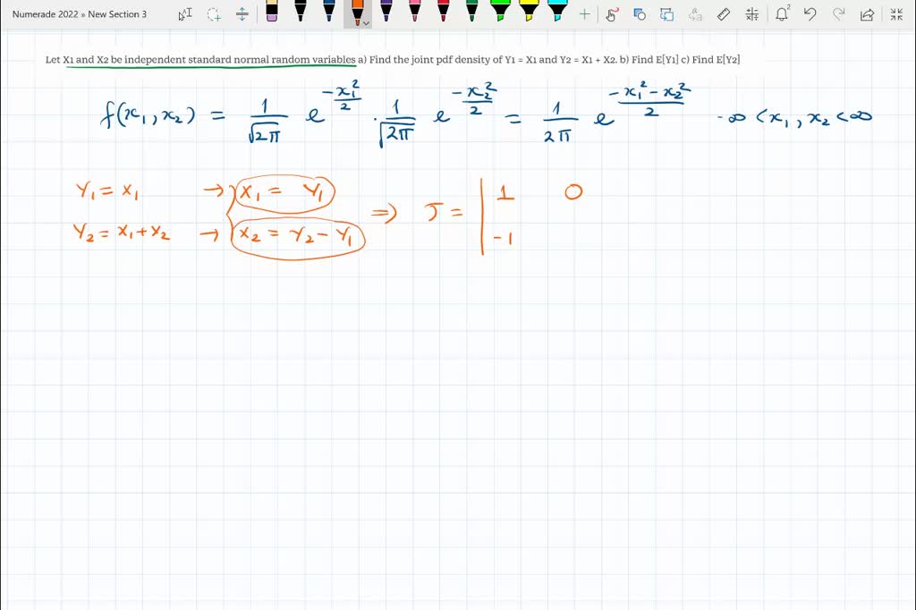SOLVED: Let X1 and X2 be independent standard normal random variables a) Find the joint pdf ...