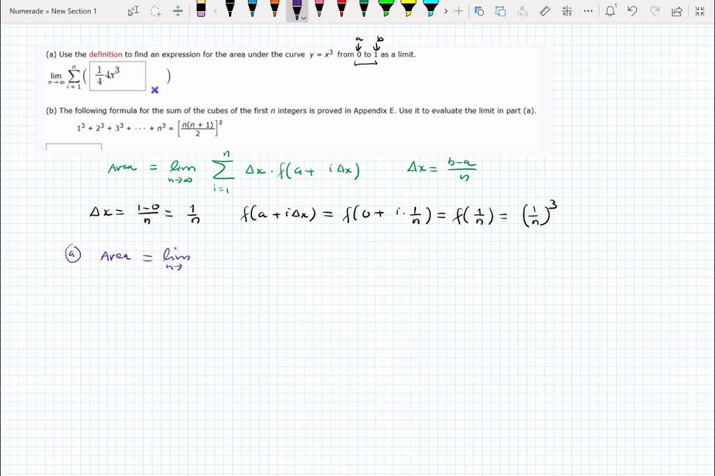 SOLVED: (a) Use the definition to find an expression for the area under the curve Y from 0 to ...