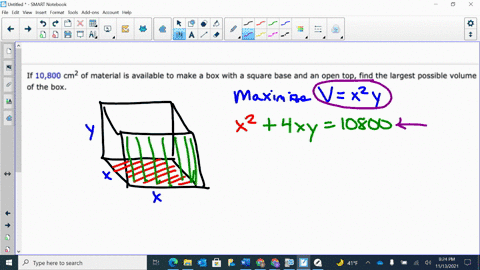 if 4800 cm2 of material is available to make a box with a square base ...
