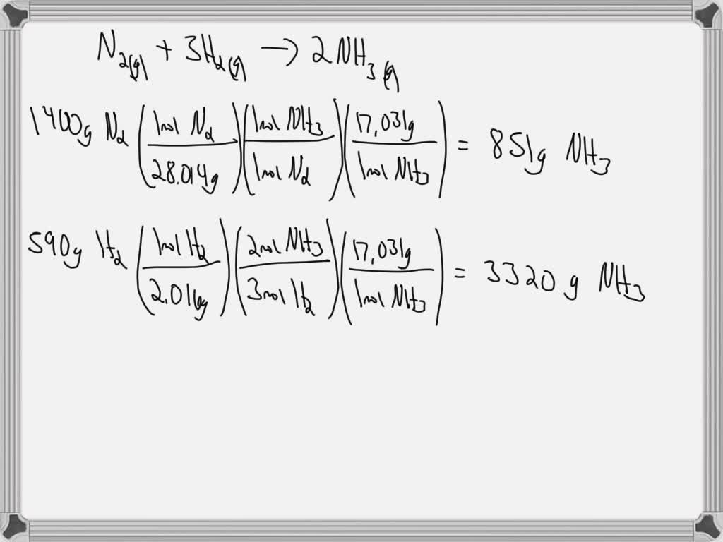 SOLVED: Ammonia is produced from the reaction of nitrogen and hydrogen ...