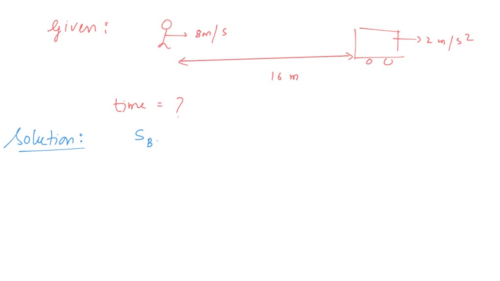 SOLVED: A man running uniformly at 8 m/s is 16 m behind a bus when it starts accelerating at 2 ...