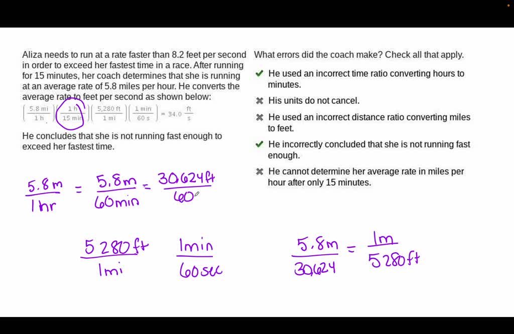 SOLVED: Aliza needs to run at a rate faster than 8.8 feet per second in ...