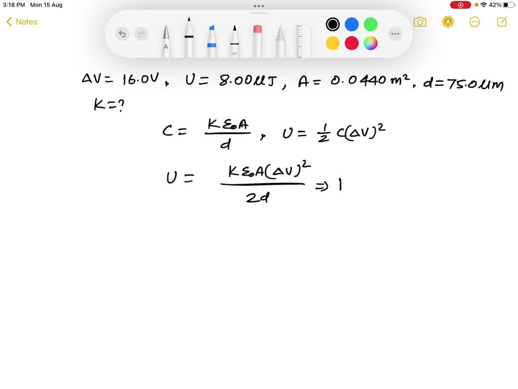 SOLVED: A capacitor with plate area 0.0440 m2 and plate separation 75.0 ...