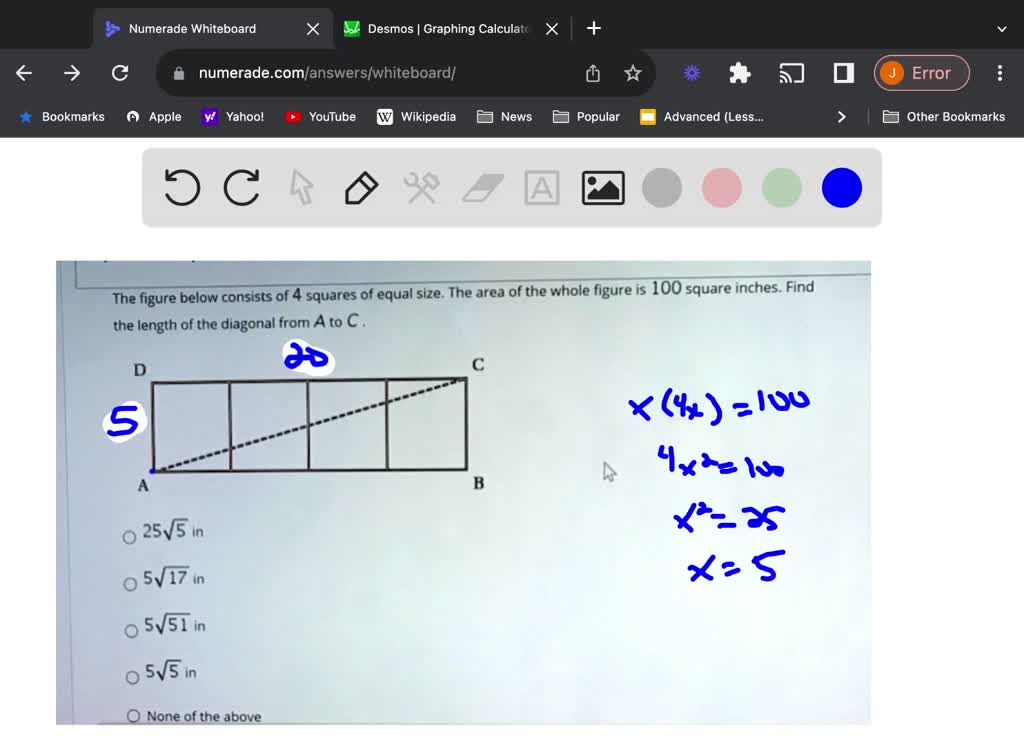 SOLVED: The text below consists of 4 squares of equal size. The area of ...
