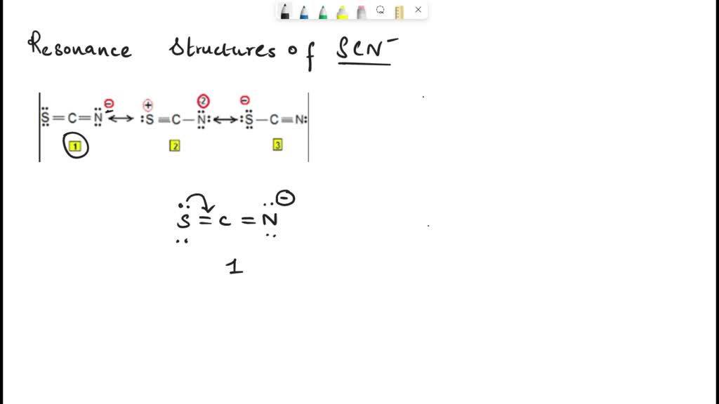 SOLVED: 3 Draw 3 resonance structures of SCN-. Determine which of the 3 ...