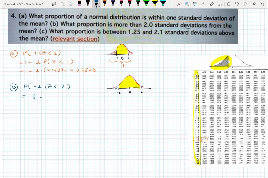 SOLVED: 4. (a) What proportion of a normal distribution is within one ...