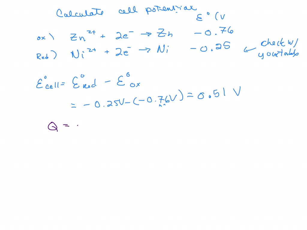 SOLVED: For an electrochemical cell with the cell reaction of Zn + Ni(2+) -> Zn(2+) + Ni ...