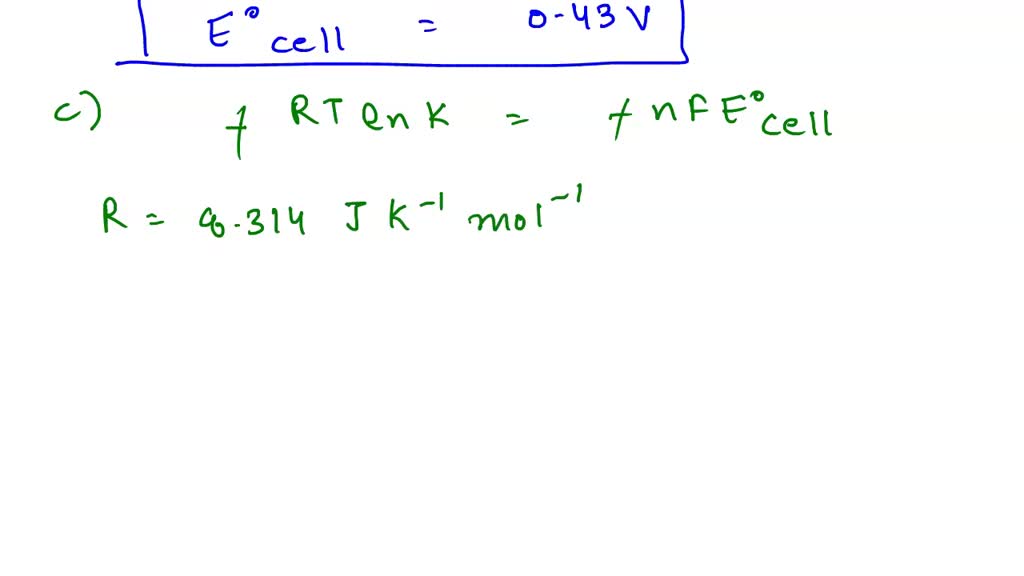 SOLVED: The equation ΔG° = -nF ℰ° also can be applied to half-reactions ...