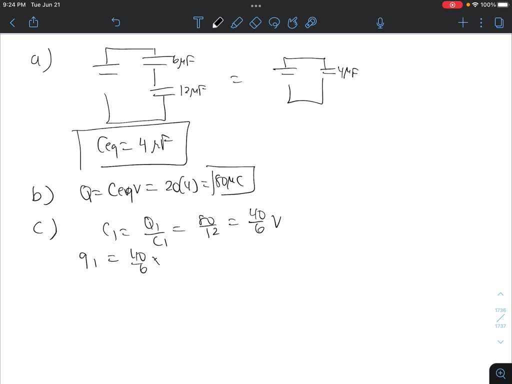 In the figure below, a 20 V battery is connected across capacitors of capacitances: C1 = C6 = 6. ...