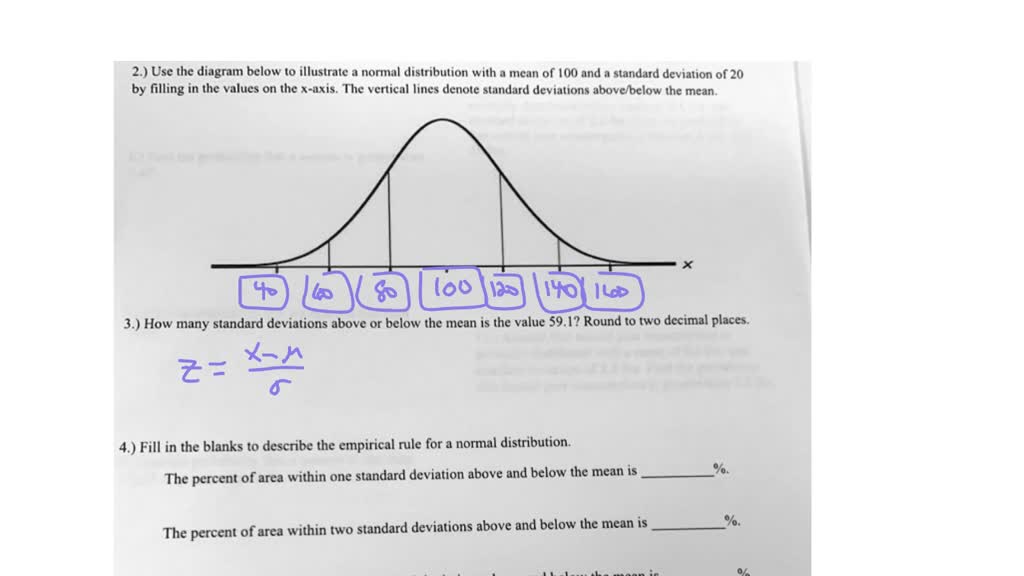 SOLVED: 2.) Use the diagram below t0 illustrate normal distribution ...