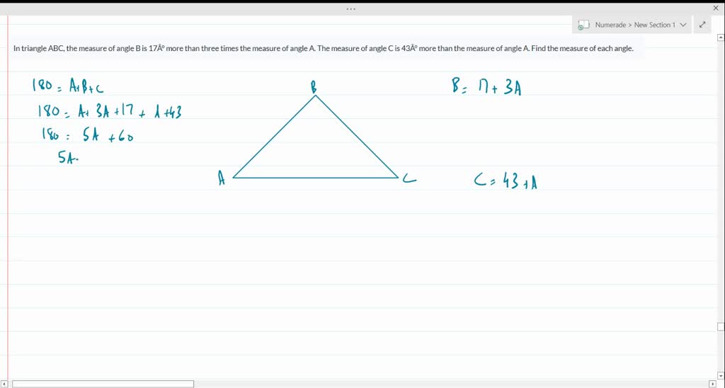SOLVED: ((PLEASE SOLVE )) In ABC the measure of the largest angle is 17 ...