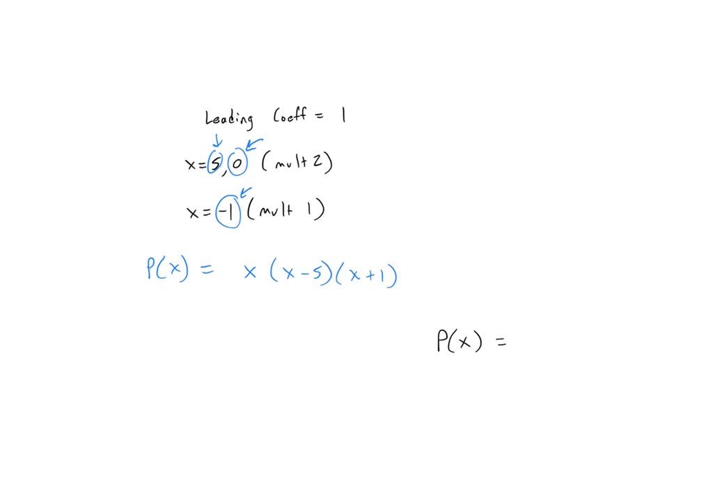 SOLVED: The polynomial of degree 5, P ( x ) , has leading coefficient 1, has roots of ...