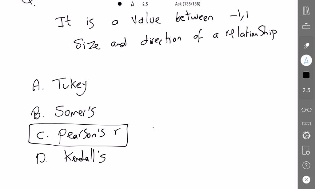 SOLVED: is a value between -1.0 and +1.0 that indicates the size and ...