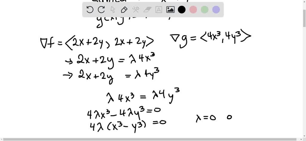 SOLVED: Use Lagrange multipliers to find the maximum and minimum values of the function f(x,y ...