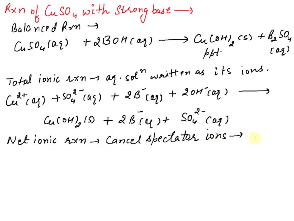 SOLVED: When a strong base is added to a solution of CuSO4, a pale blue ...