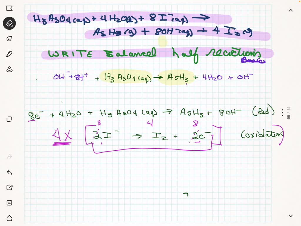 SOLVED: Write balanced half-reactions for the following redox reaction: HzAsO4(aq)+4Hz0()+81 (aq ...