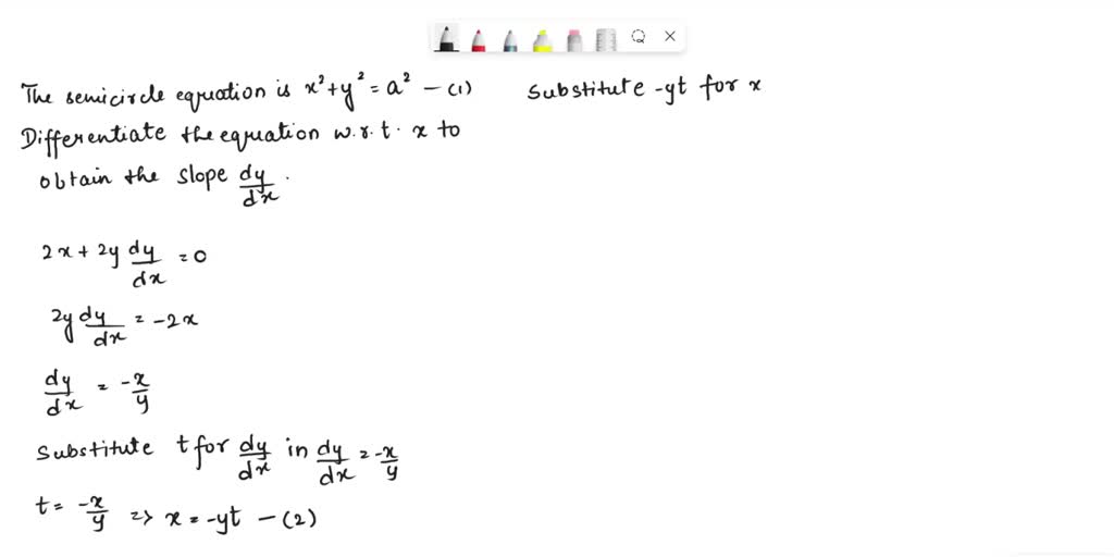 Find parametric equations for the semicircle x2 + y2 = a2, y> 0, using ...