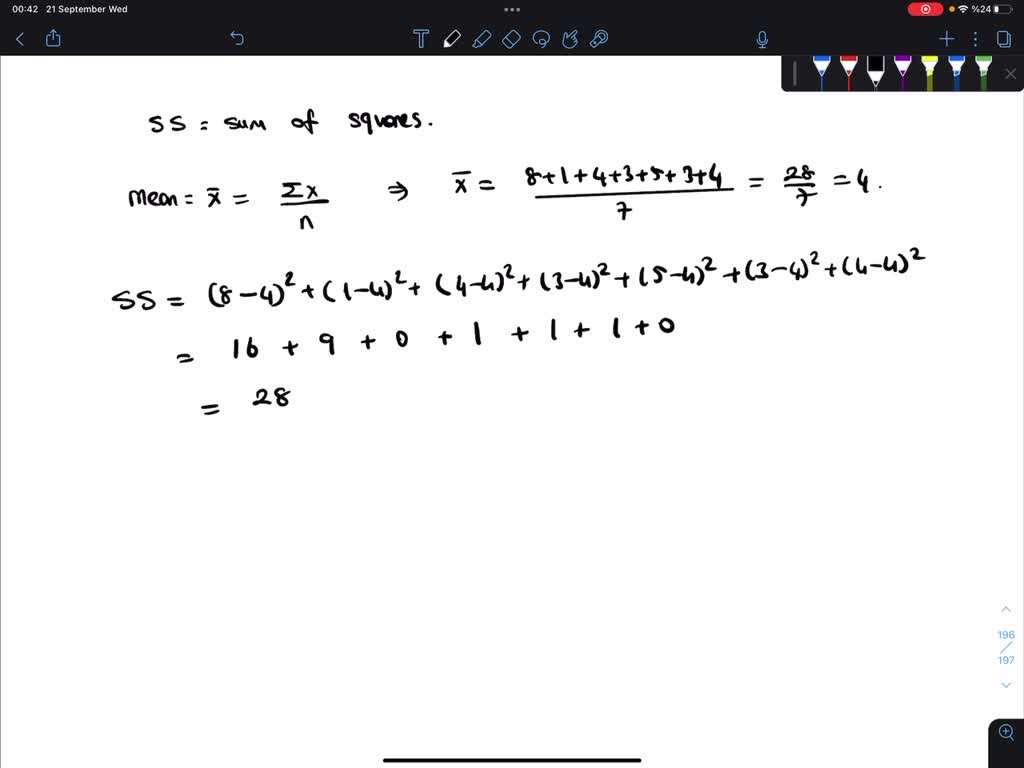 SOLVED: Calculate SS, variance, and standard deviation for the following population of N = 7 ...