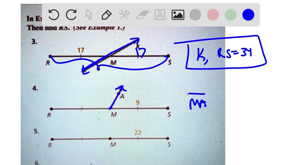 SOLVED: In Exercises 3-6. Identify the segment bisector of RS. Then find RS: (See Example 1 ) 3 M