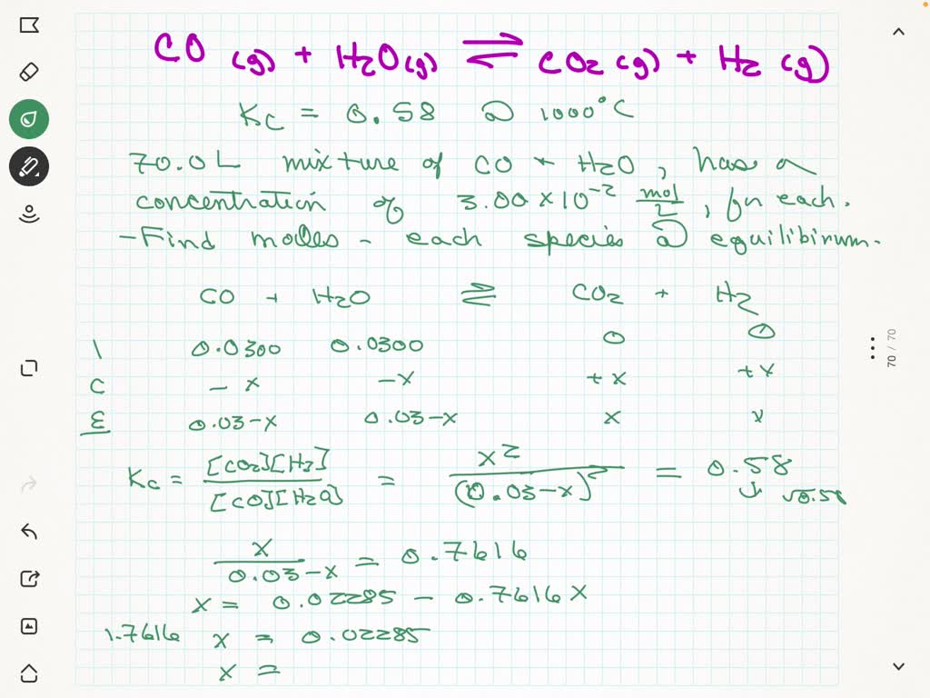 SOLVED: The reaction CO(g) + H2O(g) ⇄ CO2(g) + H2(g) has an equilibrium constant Kc of 0.58 at ...
