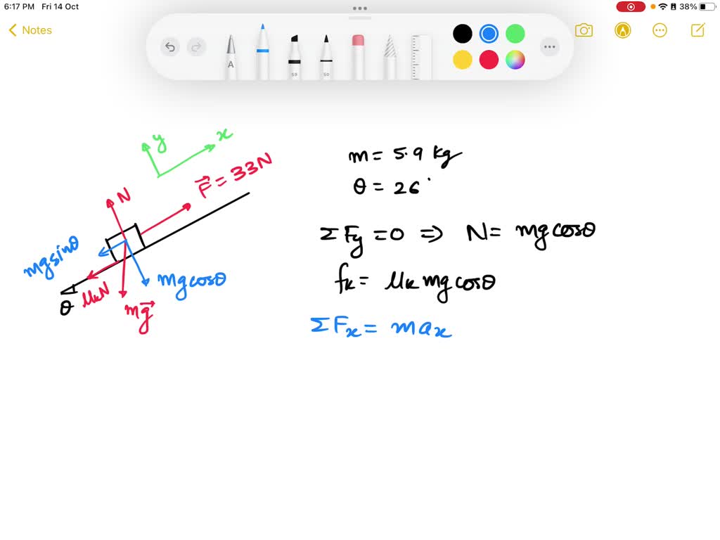 SOLVED: A block of mass m = 5.9 kg is pulled up a θ = 26° incline as in ...