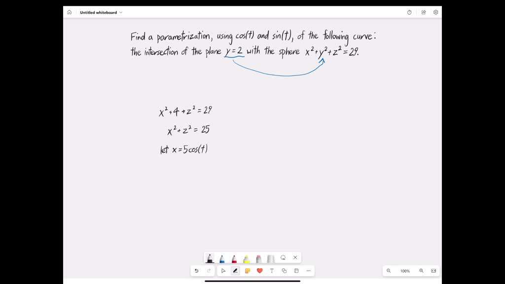 Solved Find A Parametrization Using Cos T And Sin T Of The Following Curve The