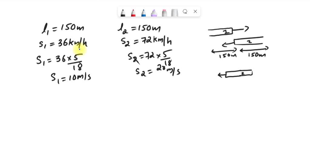 SOLVED: Two trains each of length 150 m are moving in opposite directions at 36 km/ h and 72km ...