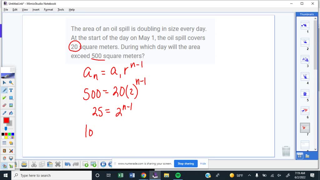 SOLVED: The area of an oil spill is doubling in size every day. At the ...