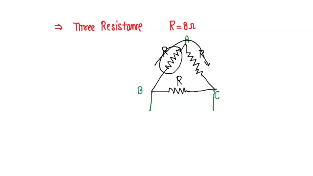 "Three resistance each of 8 ohm are connected to a triangle. The ...