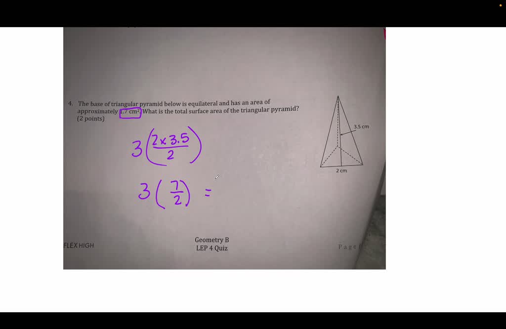 SOLVED: 4. The base of triangular pyramid below is equilateral and has ...
