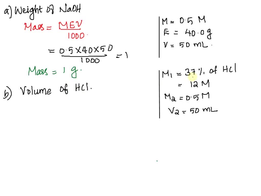 SOLVED: Calculate the weight of 97% solid sodium hydroxide required to prepare 50 mL of 0.5 M ...