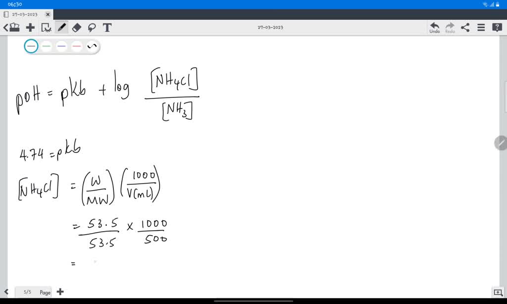 SOLVED: What is the pH of a buffer formed from 50 mL of 15.0 M NH3 and 53.5 g of NH4Cl in enough ...