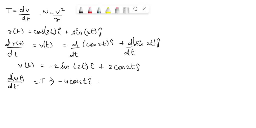 SOLVED: Find T and N for the circular motion r(t) = (cos 2t)i + (sin 2t)j.