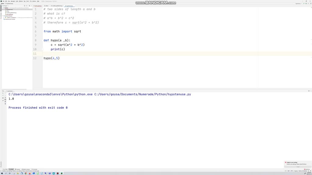 SOLVED: Given two numbers that represent the lengths of a right triangle's legs (sides adjacent ...
