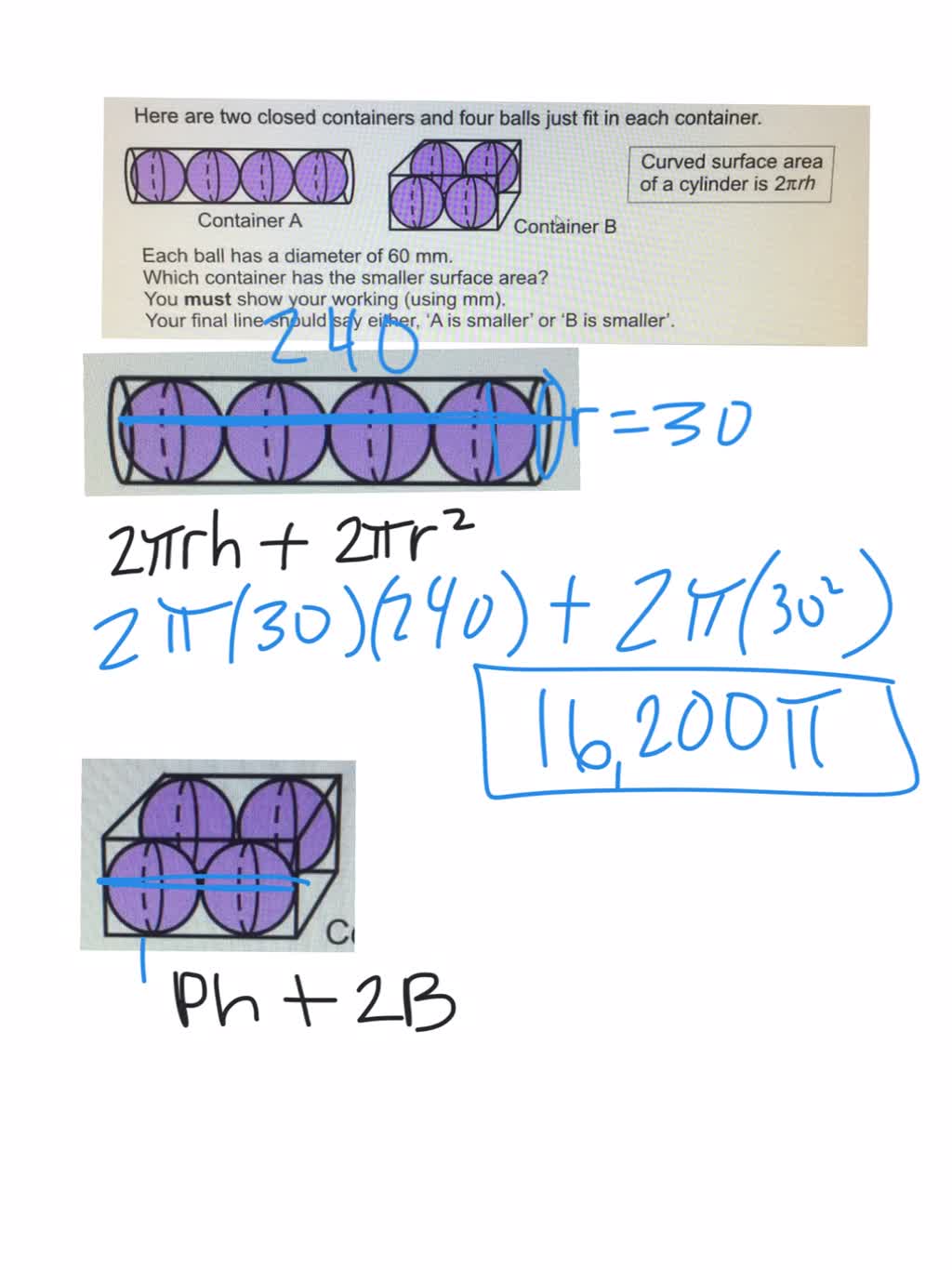 SOLVED: Please help with math question. Here are two closed containers and four balls that just ...
