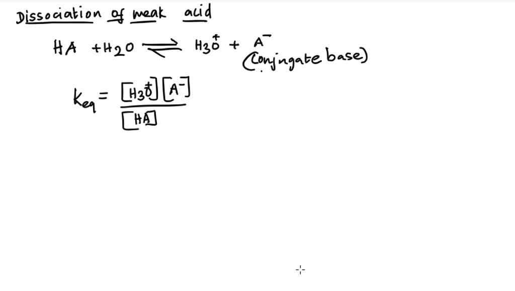 SOLVED: Consider the following dissociation reaction of the weak acid, HA: HA + H2O ⇔ H3O+ + A ...