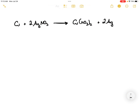 copper metal cu reacts with silver nitrate agno3 in aqueous solution to ...