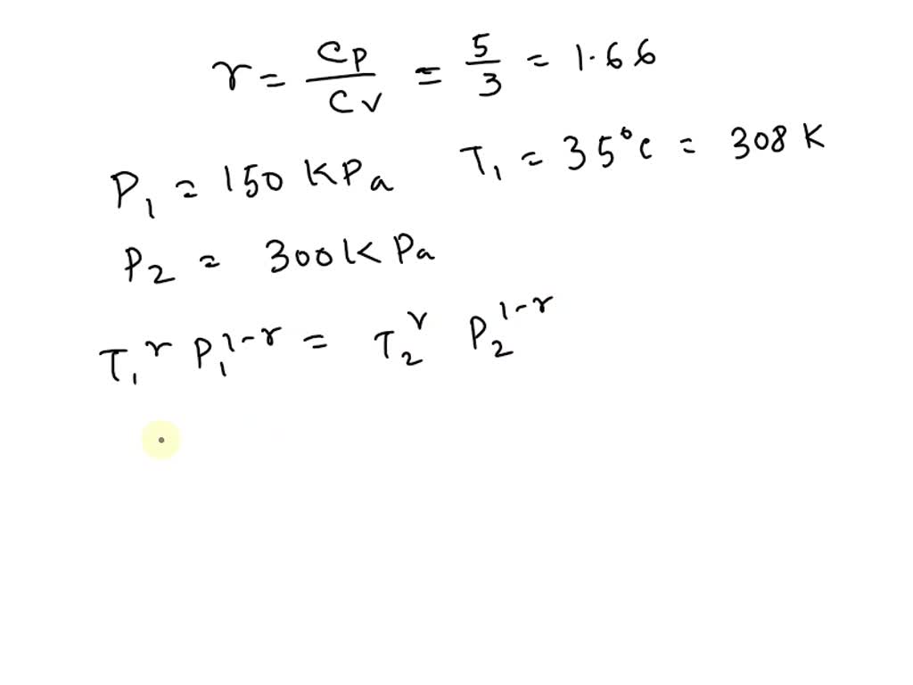 SOLVED: Through an isentropic process, a piston compresses 2 kg of an ideal gas at 150 kPa and ...