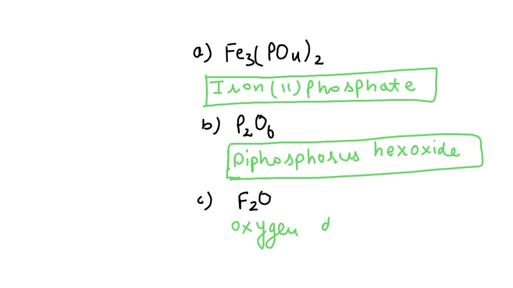 SOLVED: How do I name the following compounds? a. Fe3(PO4)2 b. P2O6 c ...