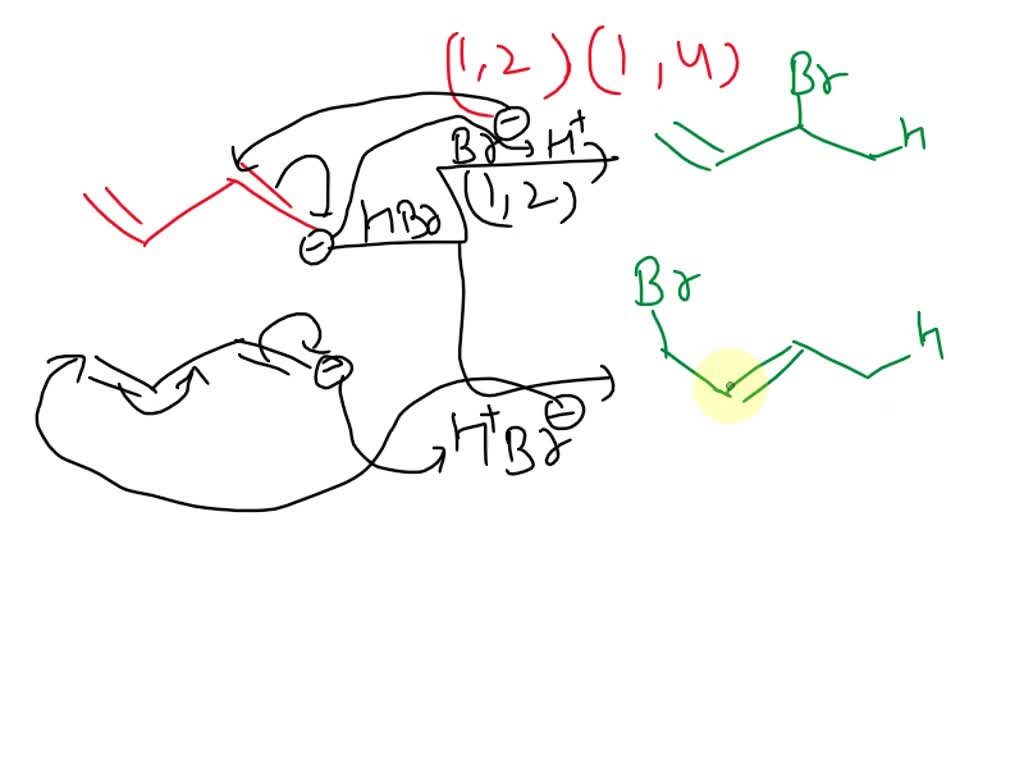 SOLVED: 1.Draw the 1,2 and 1.4 addition products formed in the following reactions. HBr(1eq. HCI ...