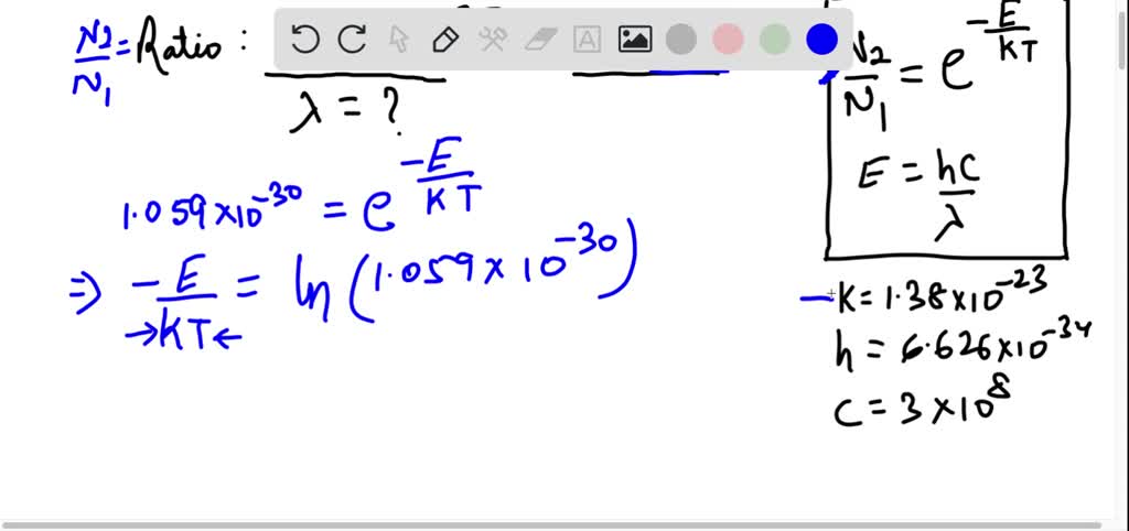 The ratio of the population of 2 energy levels is 1.059 x 10^-30. Find ...