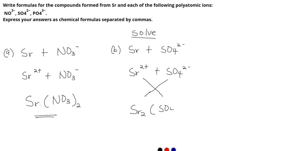 SOLVED: Write formulas for the compounds formed from Sr and each of the following polyatomic ...