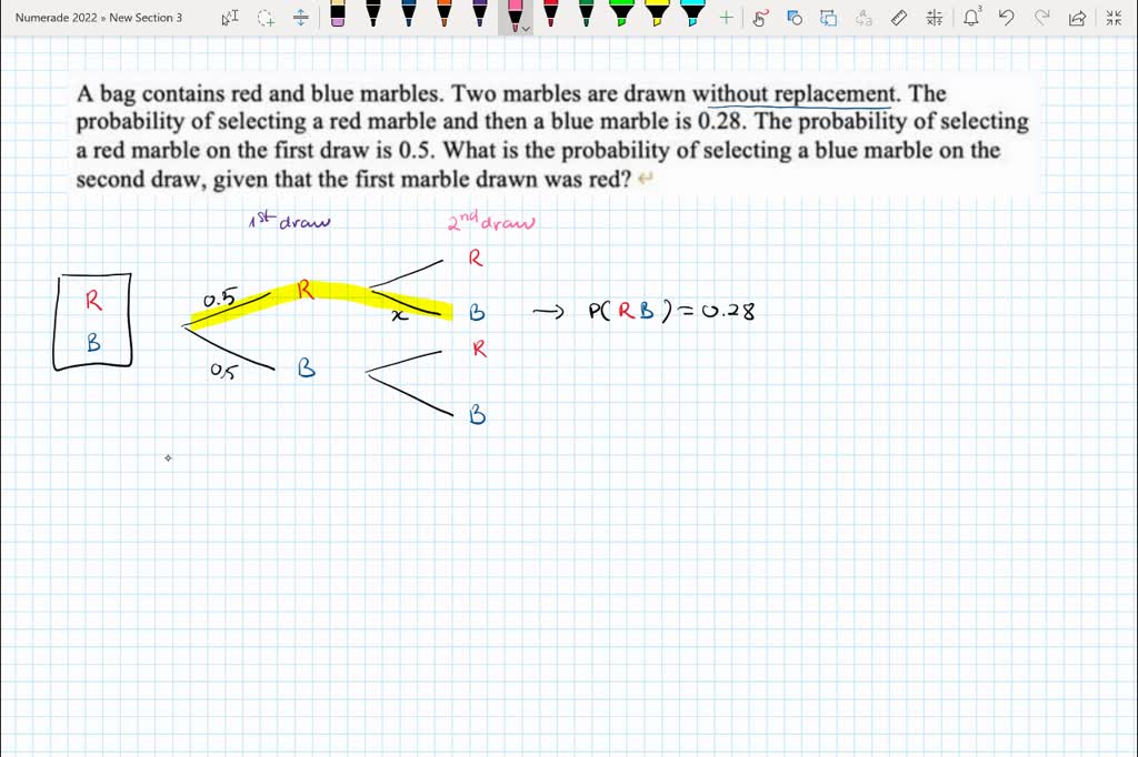 SOLVED: bag' contains red and blue marbles Two marbles are drawn ...