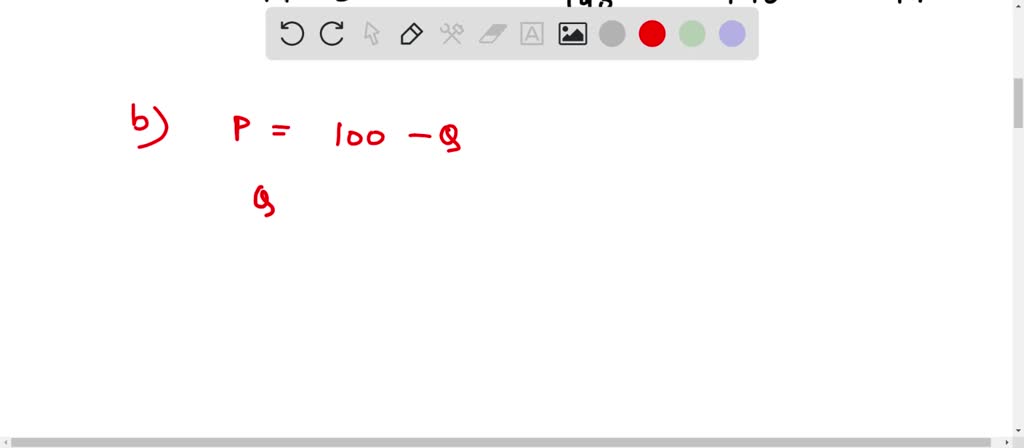 SOLVED: Title 1. Given the demand function P = 100 - Q, calculate the ...