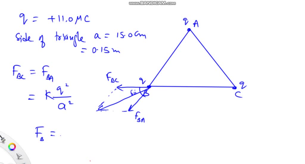 SOLVED: (II) Three positive particles of equal charge, +11.0 μC , are located at the corners of ...