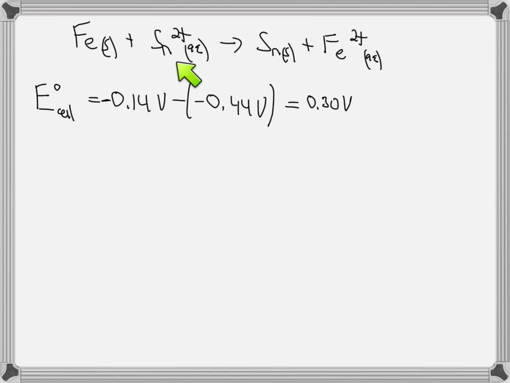 SOLVED: Consider the reaction Fe + Sn2+(1 Ã— 10â€“3 M) â†’ Fe2+(1.0 M ...