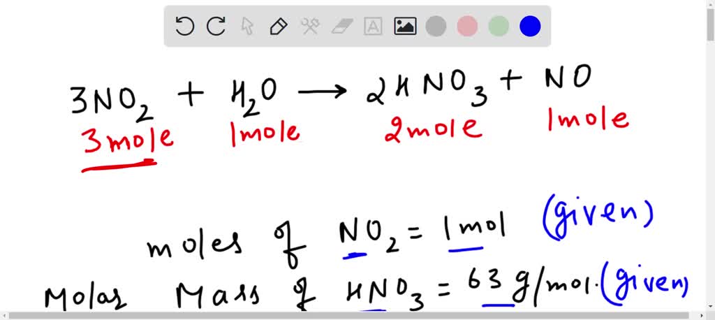 nitrogen dioxide reacts with water to produce NO and nitric acid, which ...