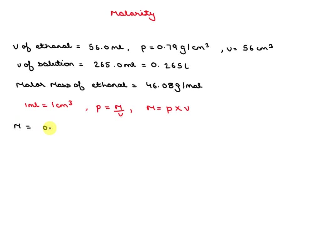 SOLVED: A solution of ethanol (C2H5OH) in water is prepared by dissolving 56.0 mL of ethanol ...